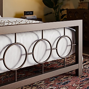 SHA CERLIN Queen Size Metal Bed Frame with Vintage Circular Design Headboard and Footboard,No Box Spring Required,Easy Assembly,Noise-Free,Brown