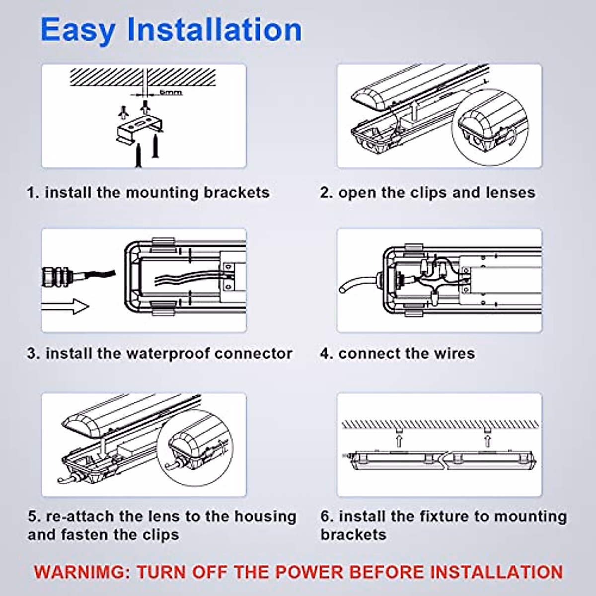 4FT LED Vapor Tight Light,40W-50W-60W Selectable 7800LM Vapor Proof Light 3CCT 3000K-4000K-5000K Tunable, Indoor Workshop Light, IP66 DLC ETL Approved for Cold Room, Car Wash, Parking Garage (12-Pack)