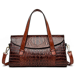 Chikencall Women Handbag Crocodile Pattern Leather Top-Handle Bag Flap Shoulder Bag Crossbody Purse Satchel for Work Shopper travel Brown