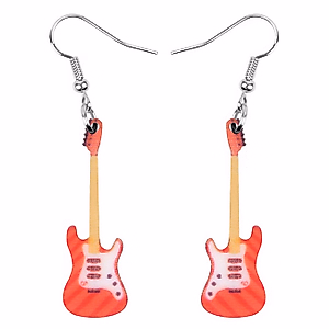 DUOWEI Cute Acrylic Music Bass Guitar Earrings Charms Dangle Drop Jewelry Gifts for Women Mom(Red)