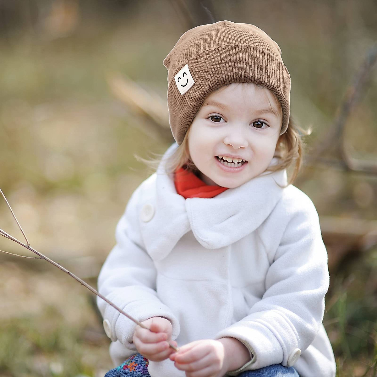 Coume 3 Pcs Baby Beanie Knitted Hats Toddler Kids Beanie Caps Soft Warm Baby Knit Winter Hat Smile Face Knitted Baby Beanie (Coffee, Gray, Black)