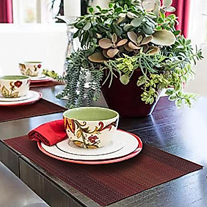 YeaBerr Placemats Set of 6, Mix Vinyl Woven Wipeable Heat-Resistant Place Mats, Stain Resistant Washable Table Mats for Dining Table Kitchen Indoor Decor, Dark Red
