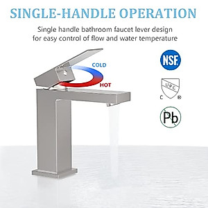 𝗩𝗼𝗻𝘃𝗮𝗻 Brushed Nickel Bathroom Faucets, Solid Brass Single Hole Bathroom Sink Faucet, Modern Bathroom Faucets for Sink 1 Hole, Lead-Free Vanity Faucet with Pop-up Drain and Water Supply Hoses