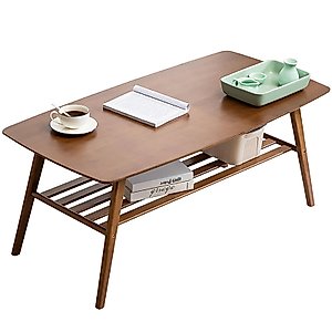 Coffee Table Bamboo,Rectangular Coffee Table with Storage Open Shelf,2-Tier Coffee Table,mid-Century Center Table,Modern Wood End Table Side Table for Living Room Sitting Room Furniture