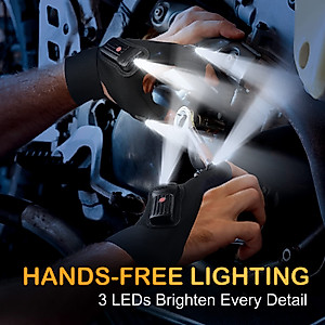 Flashlight Gloves for Men Rechargeable (1 Pair) Fathers Day Birthday Gifts for Men Dad Him Husband Brother Who Have Everything, Cool Gadgets Led Gloves for Fishing Camping Repairing Christmas Gifts