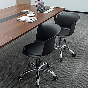 Giantex Home Office Desk Chair Set of 2, Armless Plastic Swivel Rolling Task Chair w/Soft PU Leather Cushion & Universal Casters, Modern Computer Chair for Dorm Bedroom Living Room, Black