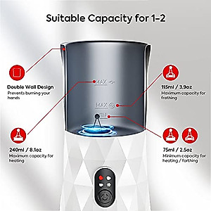 DPJO Milk Frother, 4-in-1 Electric Frother for Coffee, Auto Shut-Off, Non-Slip Stylish Design, Silent Operation, Hot & Cold Milk Steamer with Temperature Control, for Latte, Cappuccino (White)