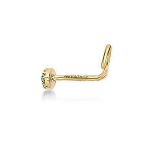 Lavari Jewelers 20 Gauge Evil Eye Curved Screw Nose Ring for Women or Men - 10k Yellow Gold Nose Stud - 20G Turquoise Enamel - Unisex Hypoallergenic Body Piercing Jewelry