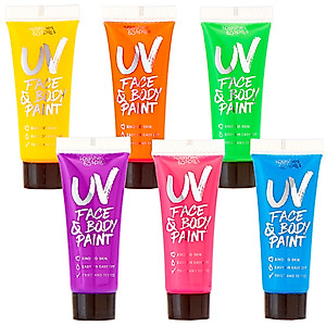 UV Body Paint 10ml - 6 Pack - Glow Paint, Glow in the Dark Body Paint for Adults, Uv Paint, Neon Glow in the Dark Face Paint, Black Light Paint, Neon Face Paint, Neon Body Paint by Splashes & Spills
