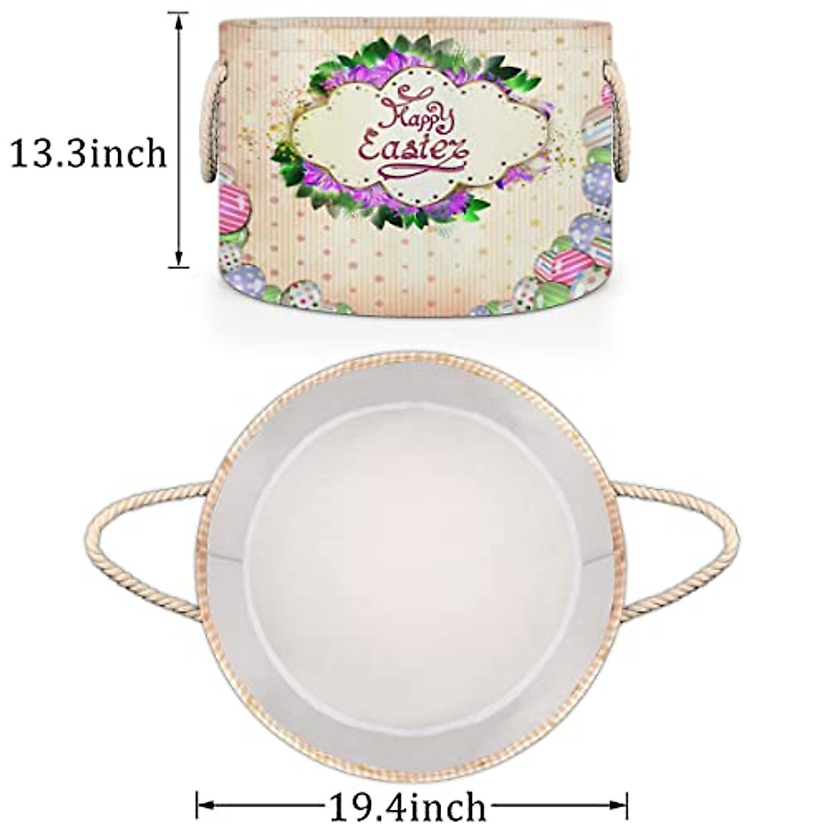 Happy Easter Greeting Card Eggs Large Round Baskets for Storage Laundry Baskets with Handles Blanket Storage Basket for Bathroom Shelves Bins for Organizing Nursery Hamper Girl Boy