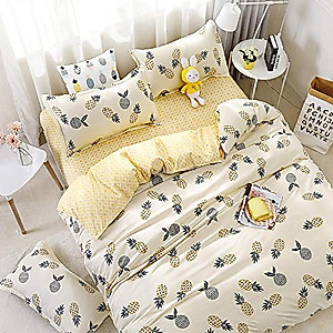 Feelyou Yellow Pineapple Duvet Cover Sets King Size, Cute Tropical Fruit Decor Bedding Set, Ultra Soft Microfiber Comforter Cover with 2 Pillow Shams, Lightweight 3 Pcs Home Bedding Collection,Zipper