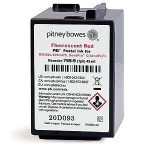 Pitney Bowes 765-9 Ink Cartridge for SendPro C Auto, DM300C™ & DM400C™ Series, Red Ink, 45 ml