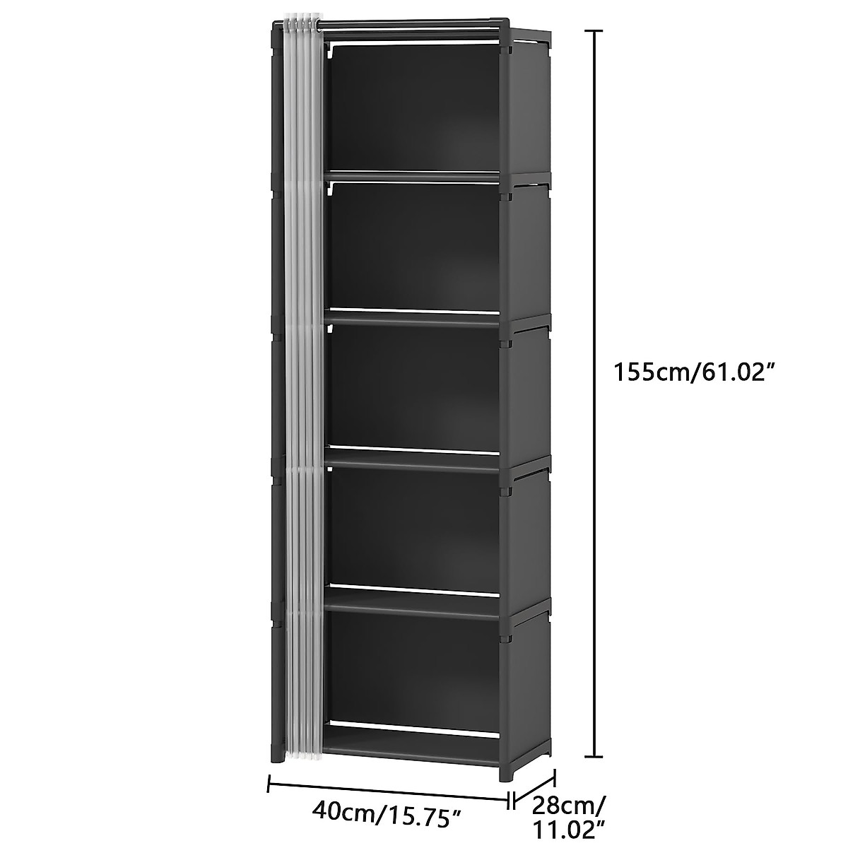 Dttwacoyh 1 Piece 6 Storey Single Row Storage，5 Cube Storage Organizer with Curtains ，Portable Bookcase, Black Bookcase,Multifunctional Storage Cabinet, Suitable for Office, Bedroom, Bathroom