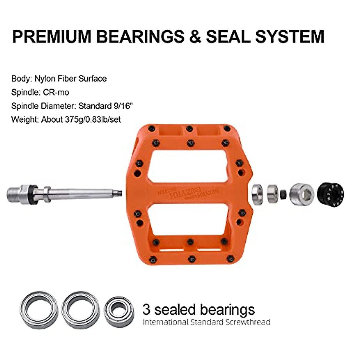 MZYRH Mountain Bike Pedal 9/16" 3 Sealed Bearings Lightweight Non-Slip Nylon Fiber Bicycle Platform Pedals for Road BMX MTB