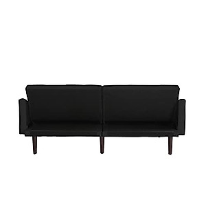 EMKK Futon Sofa Sleeper Velvet with 2 Pillows,Adjustable Backrest Loveseat,Upholstered 2-Seater Couch Convertible Sofá Bed for Living Room, Small Space, Apartment, Dorm, Office, Black 72.8”