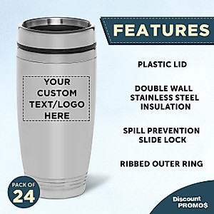 DISCOUNT PROMOS Custom Stainless Steel Tumblers 16 oz. Set of 24, Personalized Bulk Pack - Perfect for Coffee, Soda, Other Hot & Cold Beverages - Silver
