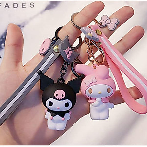 Moonjam Keychain for Women Girls Anime Keychains, Hello Kitty, My Melody, Kuromi, Cinnamoroll, Pompompurin Cartoon Kawaii Keychain [1/3/5/7Pcs]