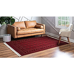 Rugs.com Bokhara Collection Rug – 6' x 9' Red Low Rug Perfect for Bedrooms, Dining Rooms, Living Rooms