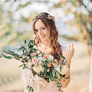 YISSION Pink Flower Crown floral Wreath Headband Flower Women Girl Headpiece Hair Accessories for Wedding Photo Shoot Festivals