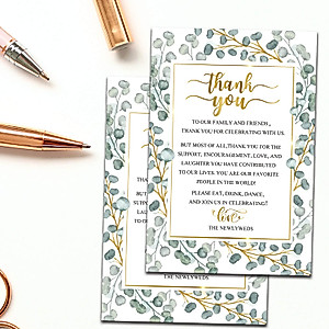 50 Thank You Place Cards - Greenery Watercolor Wedding, Rehearsal Dinner Thank You Table Sign - Menu Place Setting Card Notes, Wedding Table Decorations. 4 x 6 Inch