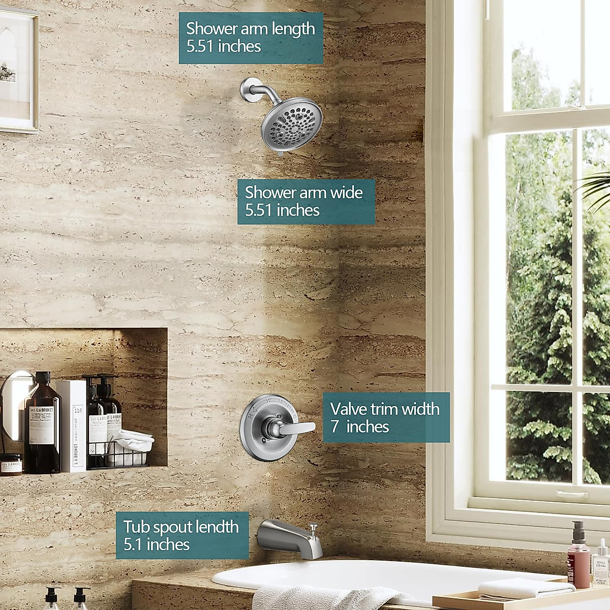 Replacement 9-Setting Rain Shower Faucet Tub Trim Kit for Delta 1300/1400& 13/14 Series, High Pressure 5.5" Round Rain Shower Head& Handle Set, Matte Black(Valve& Catridge Not Inclued)