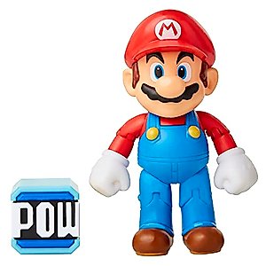 Super Mario Collectible Mario 4" Poseable Articulated Action Figure with POW Accessory