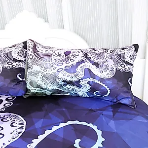ARIGHTEX Octopus Duvet Cover Geometric Design 3D Octopus Bedding Set Nautical Ocean Blue Bed Linen Duvet Cover Set (Queen)