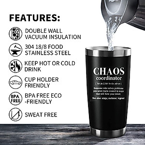 ATHAND Office Gifts For Men,Chaos Coordinator Tumbler With Lid Straw,20 oz Stainless Steel Coworker Coffee Mugs Gifts For Men,Novelty Fathers Day Birthday Gifts Idea for Dad (Black)