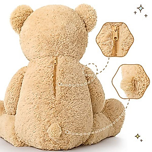 Tezituor Giant Teddy Bear Stuffed Animal 39in, Large Teddy Bear Mommy with Baby, Big Teddy Bear Stuffed Bear for Kids, Girlfriend on Mother's Day, Valentine, Christmas, Baby Shower, Light Brown