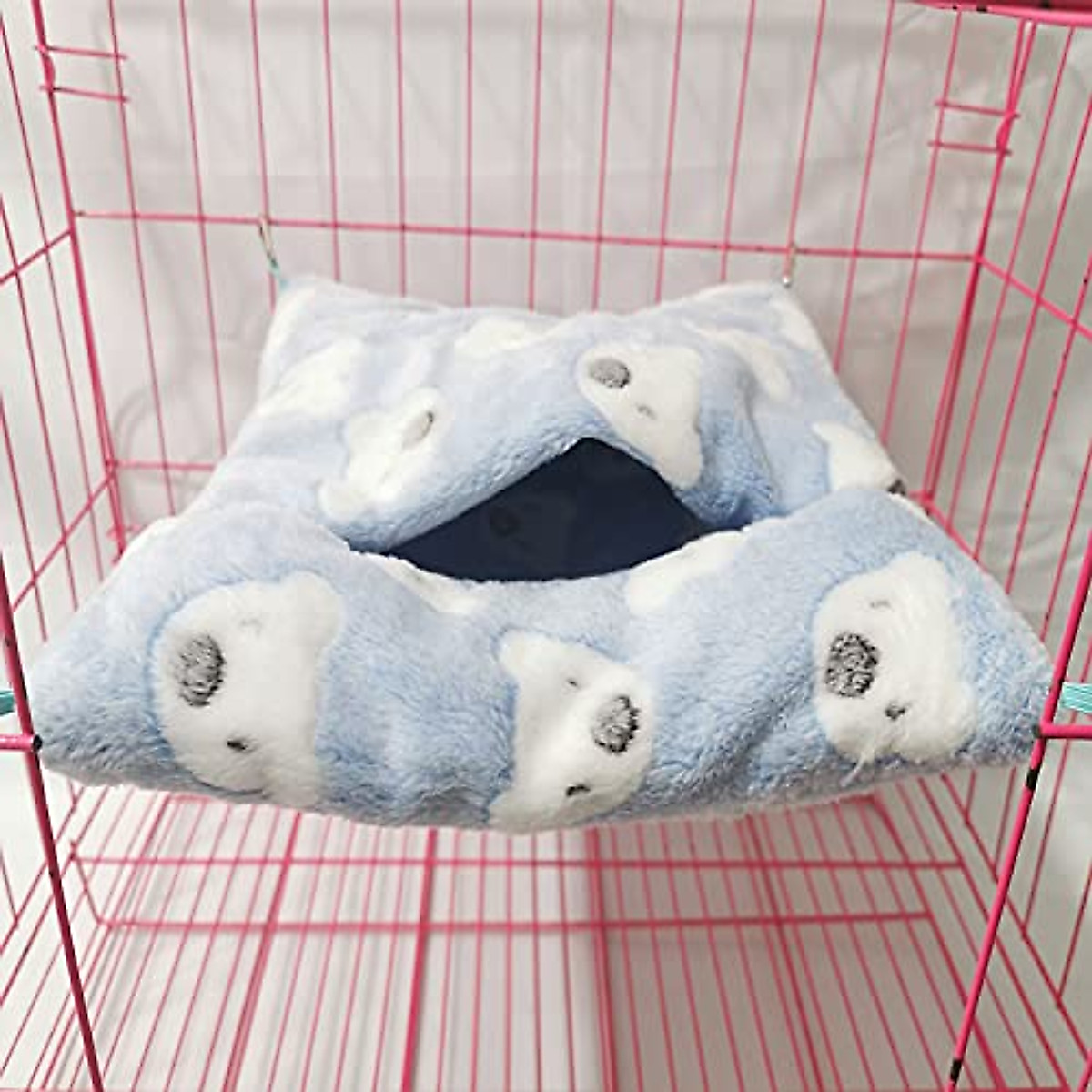 Littledropet Thick Fleece Ferret Sugar Gliders Hammock Pouch Sack Swing Hanging Bed for Rat Guinea Pig Squirrel and Other Small Animal (L(13.7inch), Blue)
