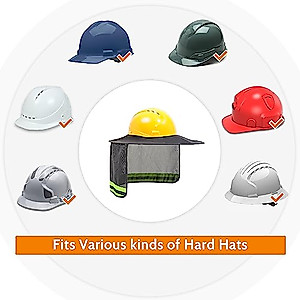 TCCFCCT Hard Hat Sun Shade, Full Brim Mesh Neck Sun Shield with Reflective Strip, High Visibility Sun Visor Neck Shade for Hard Hat Accessories, (Hard Hat Not Included), Grey, 2 Packs