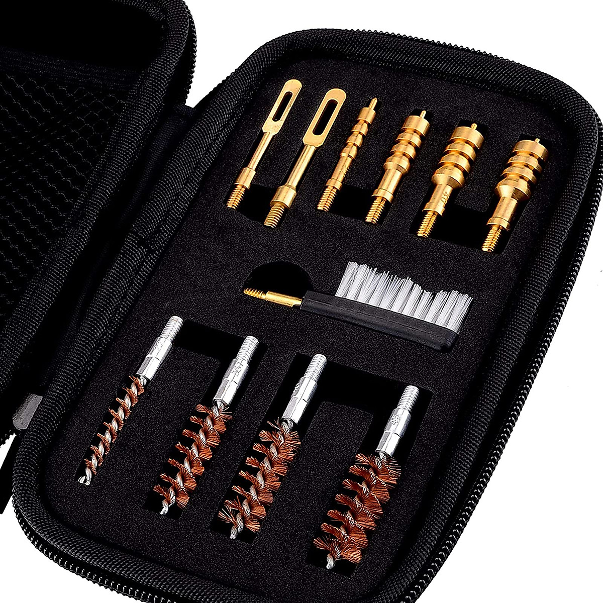 Gun Cleaning Kit 19 in 1 with Special 9mm Handgun Snake .22 .38 9mm .40 .45 Caliber Pistol Bronze Bore Brush and Brass Jag Adapter,100Pcs 3" Cotton Swabs Empty Bottle by DINGDOON