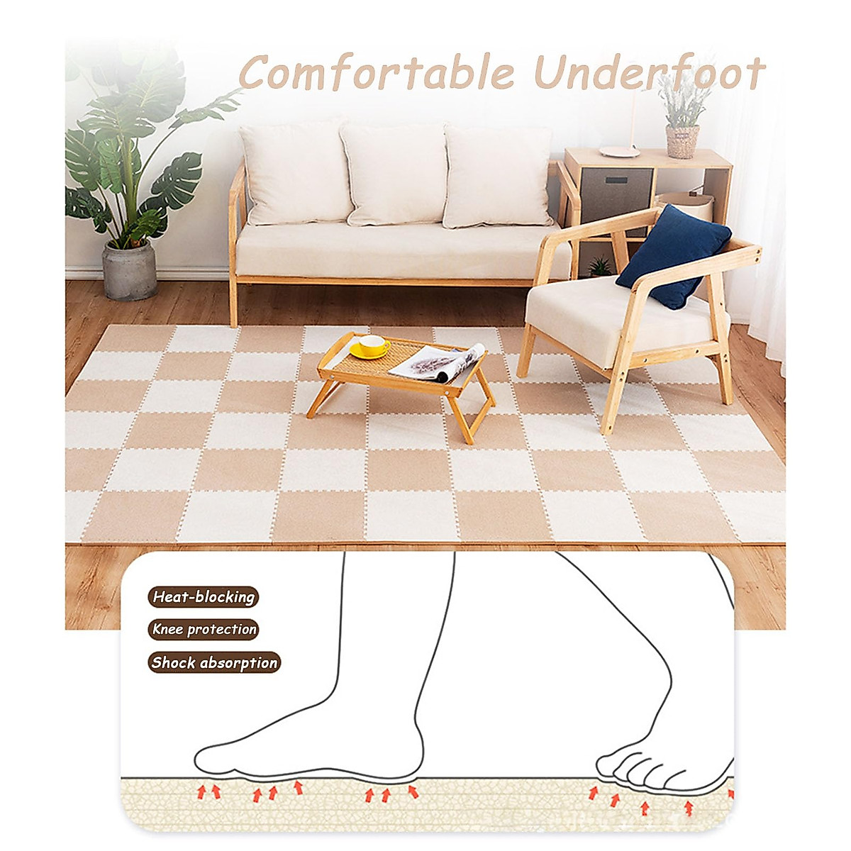 24 Pcs Thickened 0.4 Inch Interlocking Floor Mat,Plush Puzzle Foam Carpet Tiles,Fluffy Square Area Rug,Playmat,Space Saving,12x12 Inch(Color:Green+Dark Green)