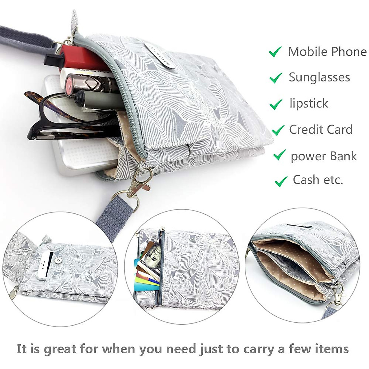 Roomy Cell Phone Purse Wallet Canvas Small Crossbody Purse Bags with Shoulder Strap For Women teen girlsl (A-gray)