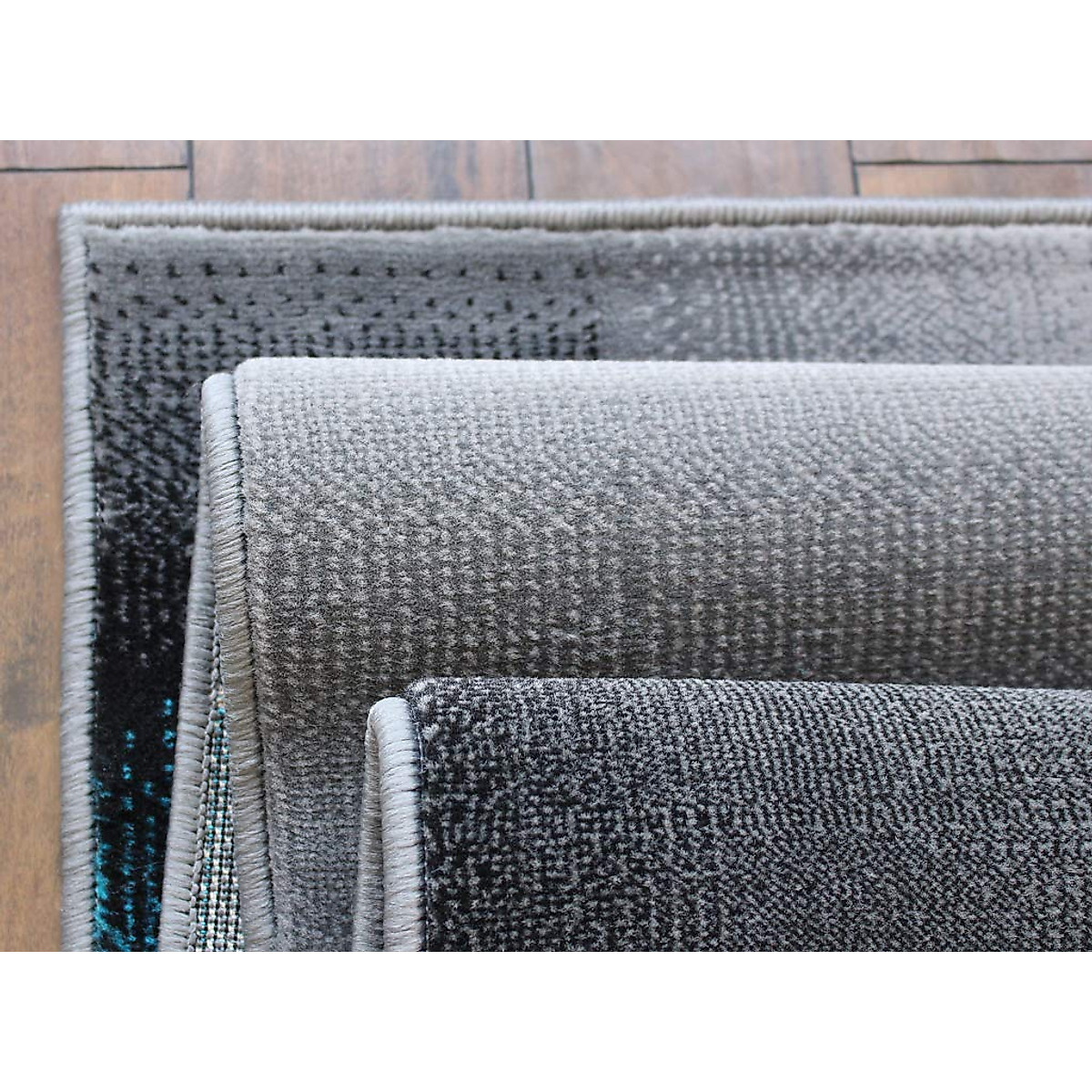 Masada Rugs, Modern Contemporary Area Rug, Turquoise Grey Black (6 Feet X 9 Feet)