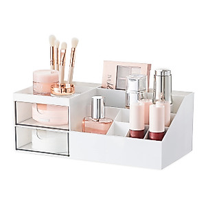 HBlife Makeup Organizer for Vanity Desk Organizers and Storage Skincare Organizers Cosmetic Display Case Desktop Organizer for Office, White