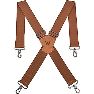 WELKINLAND Brown 2 inch wide suspenders, Heavy duty work suspenders, Swivel suspenders, Thick suspenders, Work suspenders for men, Suspenders swivel hook, Suspenders with belt loops