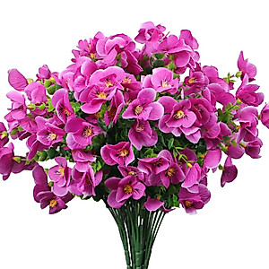 URSTOUD 6 Bundles Artificial Orchid Flowers, Fake Artificial Greenery UV Resistant No Fade Faux Plastic Flowers for Wedding Bridal Bouquet Indoor Outdoor Home Garden Kitchen Office Table Vase(Fuchsia)