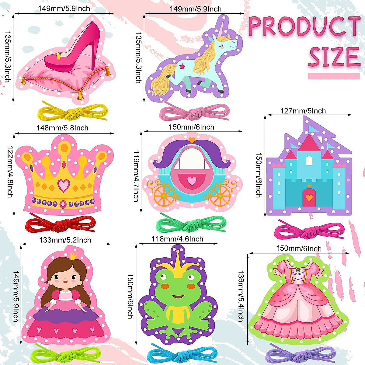 Zonon 8 Pieces Kids Lacing Cards Sewing Cards in 8 Patterns Lacing Games for Developing Imagination Education Supplies Children Sewing Game Favors (Princess, Castle Style)