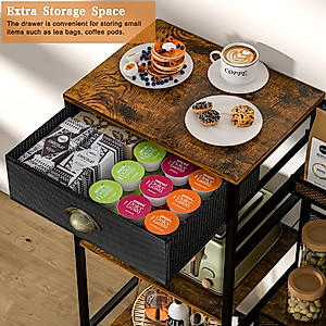 Coffee Bar Cabinet, Coffee Stand Station with Drawer for Coffee Accessories Syrup Dispenser, 3-Tier Farmhouse Coffee Table with Fence for Living Room, Corner, Kitchen, and Small Space（Rustic Brown）