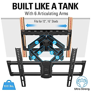 Mounting Dream MD2617 Full Motion TV Wall Mount with Swivel and Tilt for 42-84 inch TV, VESA 600x400mm and MD5751 Concrete Wall Anchors for TV Wall Mount Installation 6pcs