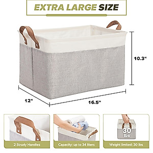 STORAGEIDEAS Storage Basket Bins with Metal Frame, Extra Large Collapsible Fabric Storage Baskets for Organizing Shelf, Basket Organizer W/Handles for Toys Towels, Laundry, Nursery, 2-Pack, White Grey