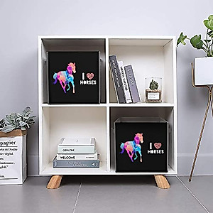 I Love Horses Collapsible Storage Bins Basics Folding Fabric Storage Cubes Organizer Boxes with Handles