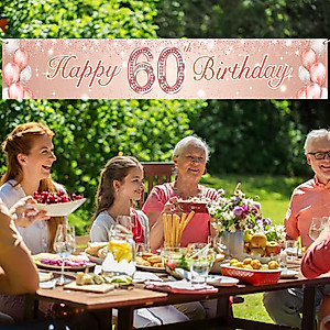 Happy 60th Birthday Rose Gold Banner Backdrop Balloon Confetti Theme Decor Decorations for Women 60th Birthday Party Pink Birthday Party Cheers to 60 Years Party Supplies Bday Favors Glitter
