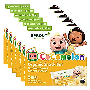 CoComelon Sprout Organic Baby Food, Toddler Snacks, Banana Snack Bar 5 Count (Pack of 6)