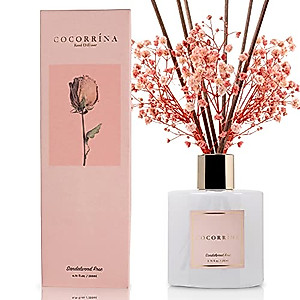 Cocorrína Premium Reed Diffuser Set with Preserved Baby's Breath & Cotton Stick Sandalwood Rose | 6.7oz Scent Fragrance Oil Diffuser for Bedroom Bathroom Living Room Home Décor