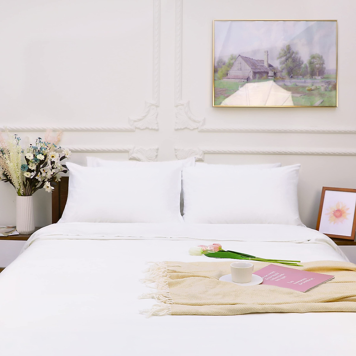 NTBAY 4 Pack Zippered Waterproof King Pillow Protectors, Super Soft Quiet Zip Pillow Protectors, 20x36 Inches Jersey Pure White Waterproof Pillow Cases Covers