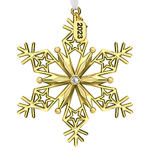 West style 2023 Golden Christmas Tree Ornaments Set 3 Pieces –Metallic Snowflake Hanging Home Deco Hanging Pendant Holiday Keepsake Gift (3 Pcs Set, Golden)