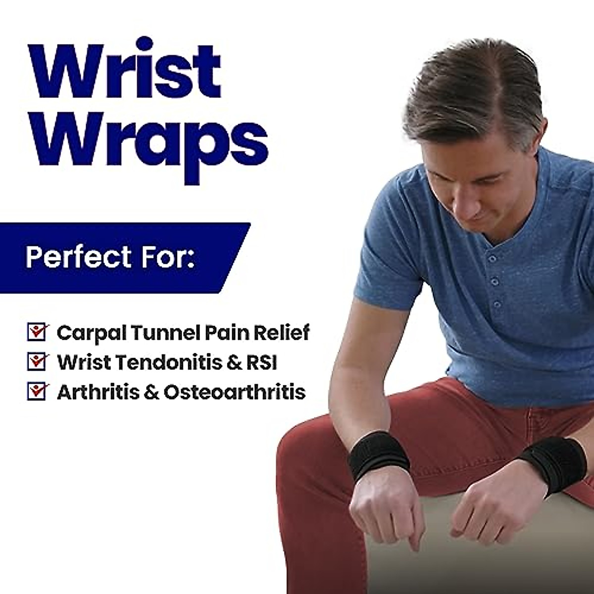 Wrist Wraps for Wrist Tendonitis - Wrist Support for Carpal Tunnel Pain Relief. Ganglion Cyst Wrist Brace or Carpal Tunnel Wrist Splint - 2 Wrist Wraps for Weightlifting Women Men Left & Right Hands