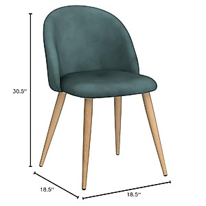 FurnitureR Upholstered Velvet Dining Chair Mid Back Armless with Wood Legs for Home Kitchen Bedroom Living Room, Set of 2, Aqua